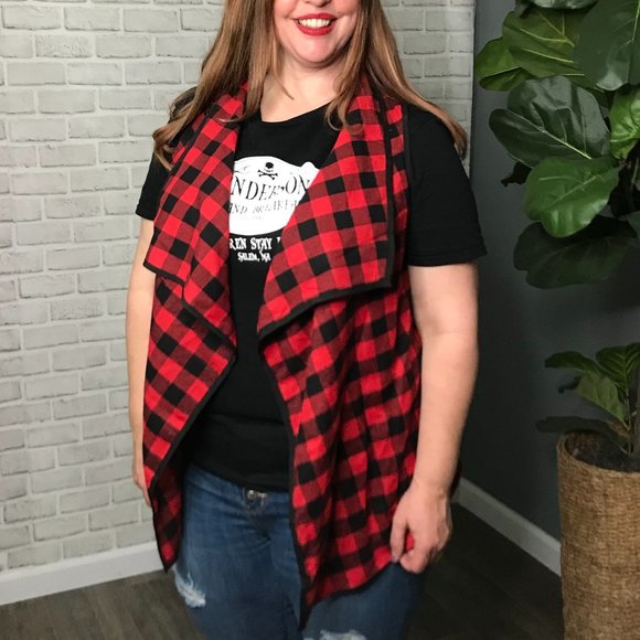 Jackets & Coats | New Plusreg Red Buffalo Check Vest Cardigan | Poshmark